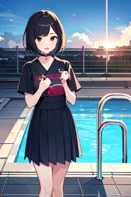 プールにペンを持ってきてしまった少女 - Ken11の作品 - Aipictors - AI画像投稿サイト・生成サイト