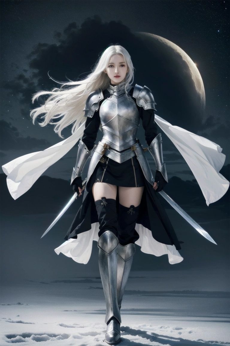 moonlit night and female knight | AIArt | Aipictors