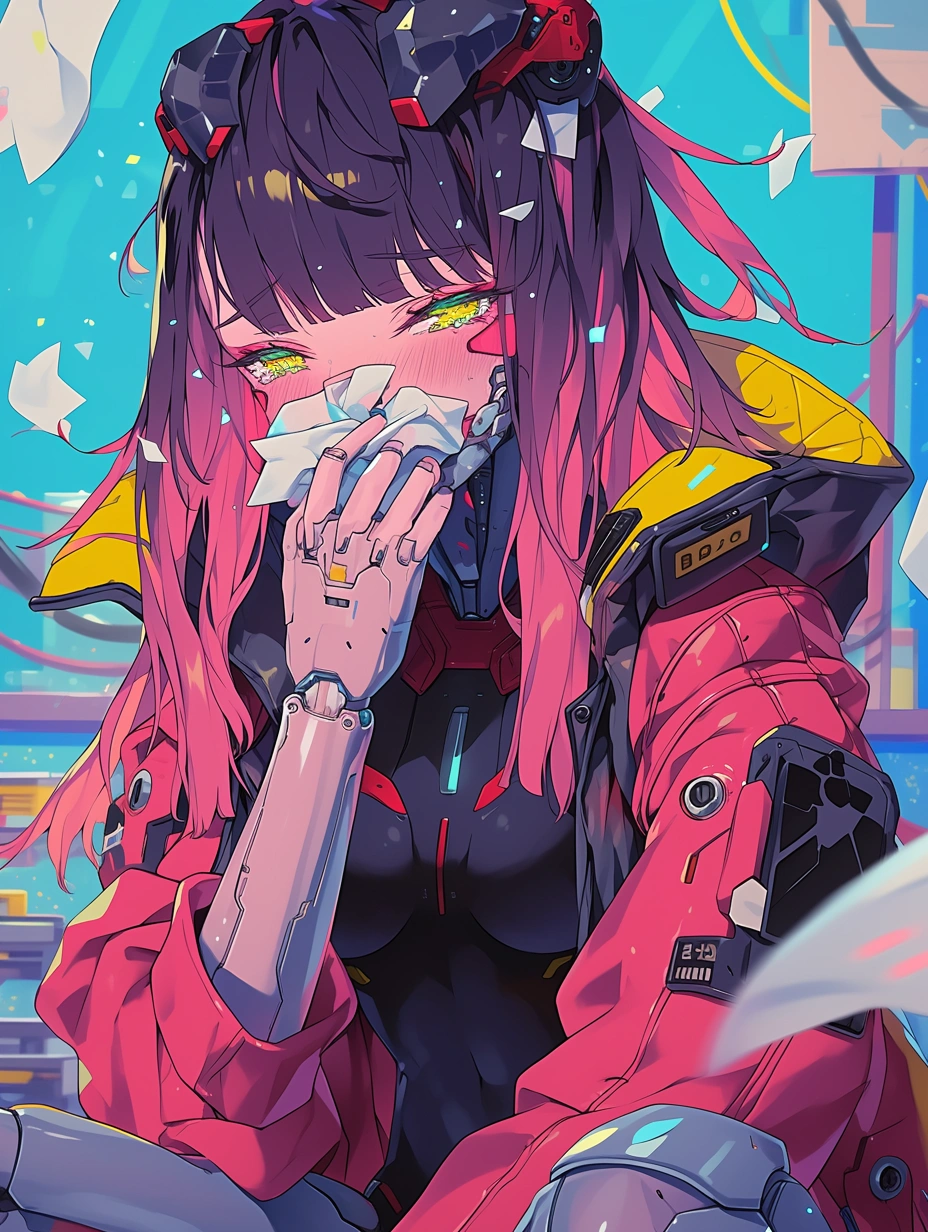 Cyborg girl with hay fever | Aipictors