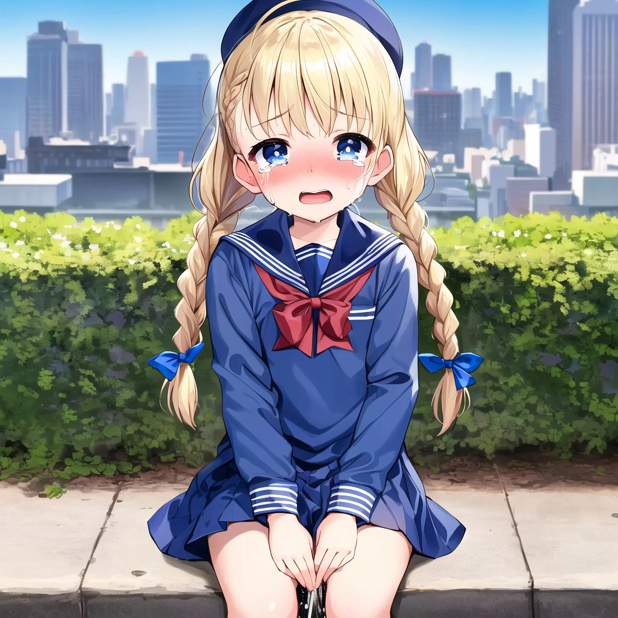 制服姿で三つ編みの金髪少女がおもらし - zzz AIお絵描きの作品 - Aipictors - AI画像投稿サイト・生成サイト