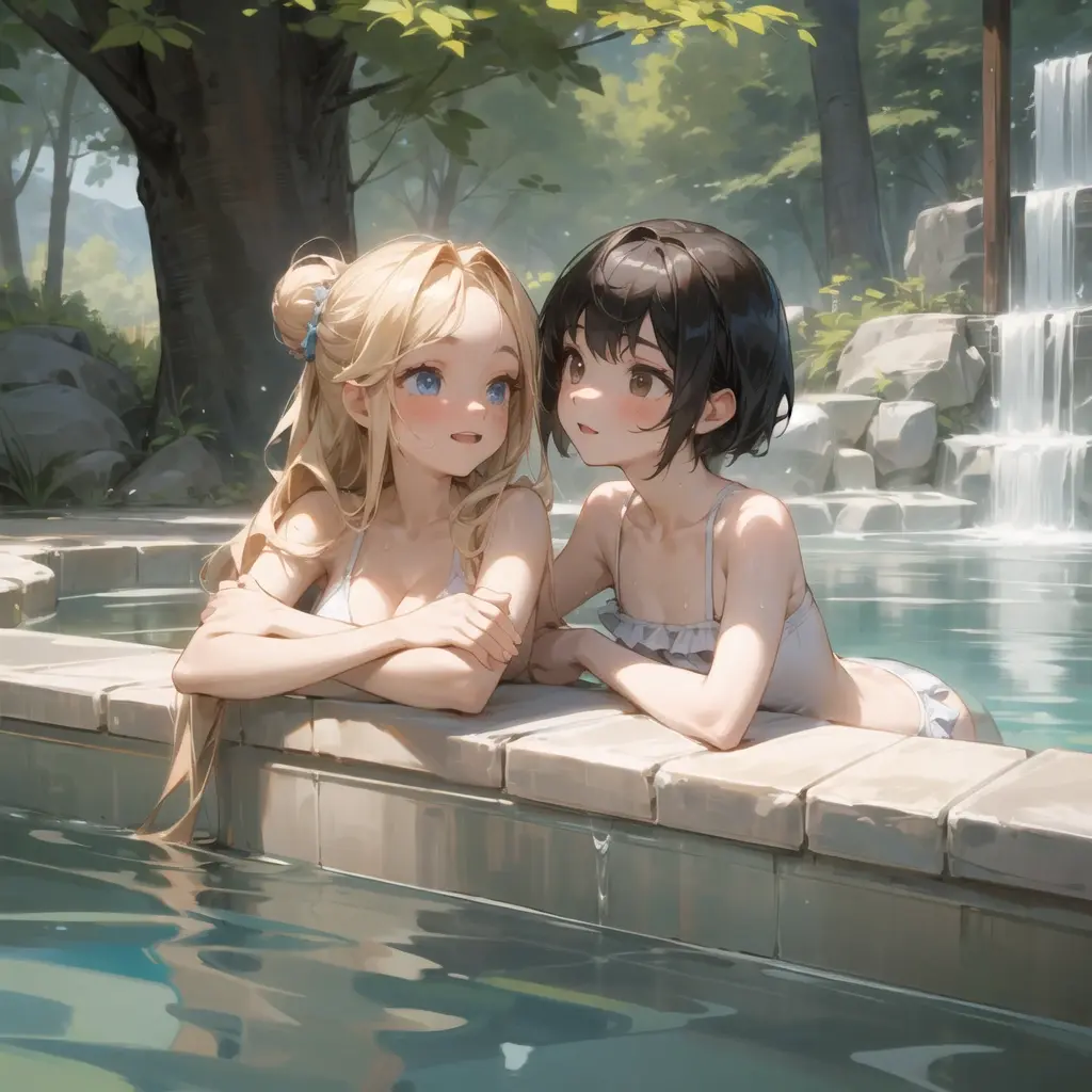 Black-haired & Blonde-By hot spring on the way home from camping | Aipictors