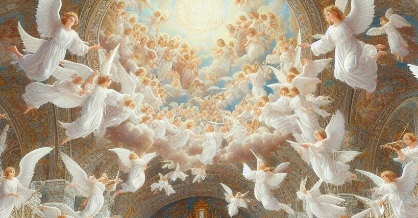 Angels descending from the ceiling fresco | Aipictors
