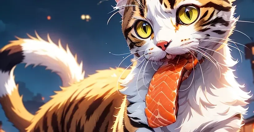 Dora cat with fish in its mouth | Aipictors