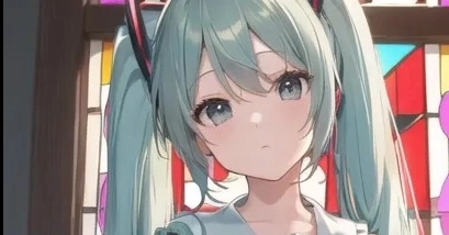 Hatsune Miku in front of stained glass | Aipictors