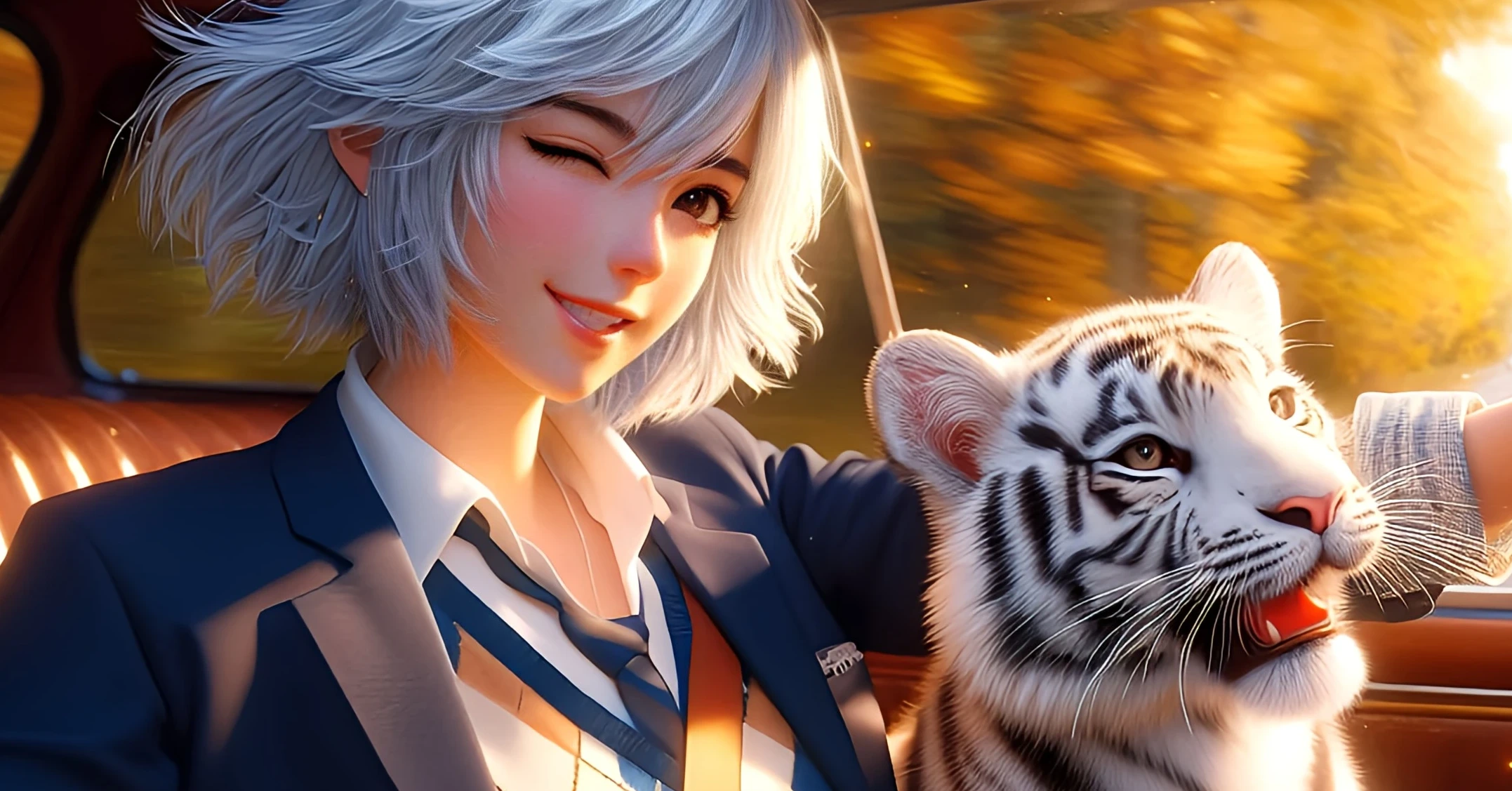 drive with my tiger | Aipictors