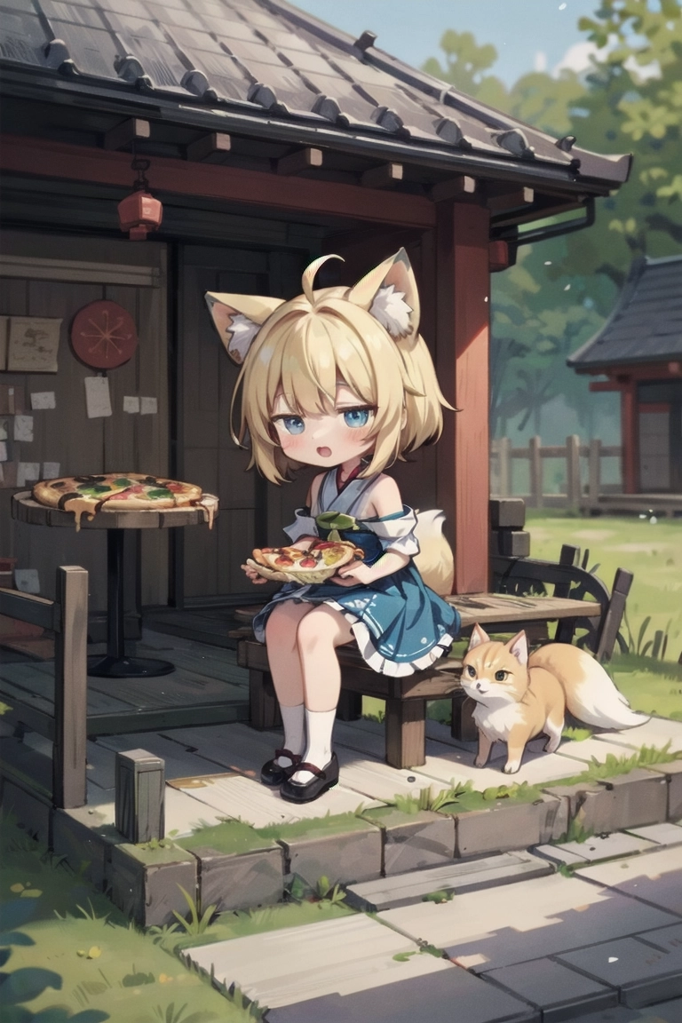 Fox-chan-nyan eating pizza | Aipictors