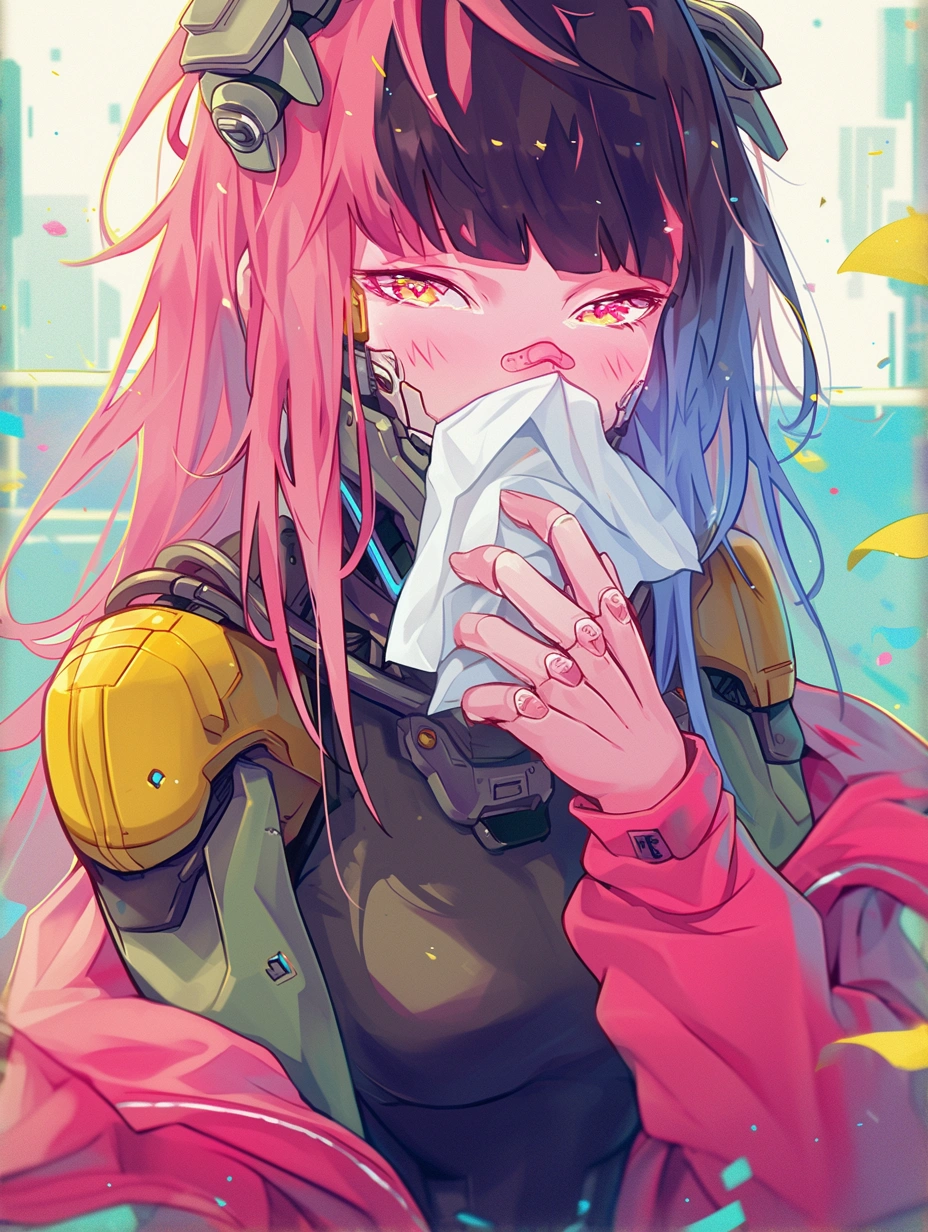 Cyborg girl with hay fever | Aipictors
